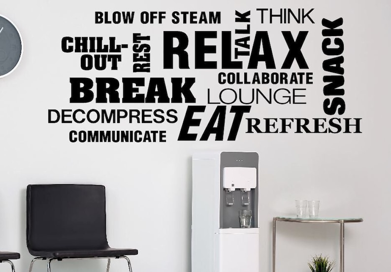 Break Room Vinyl Decal Creative Idea Relax Vinyl Wall Lettering Inspire ...