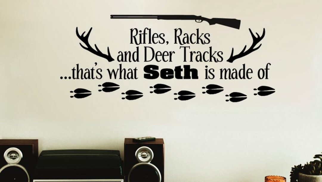 Personalized Hunting Decal Rifle Racks and Deer Tracks Custom Name ...