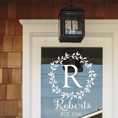 Front Door Decal Personalized Monogram Laurel Wreath Custom - Etsy