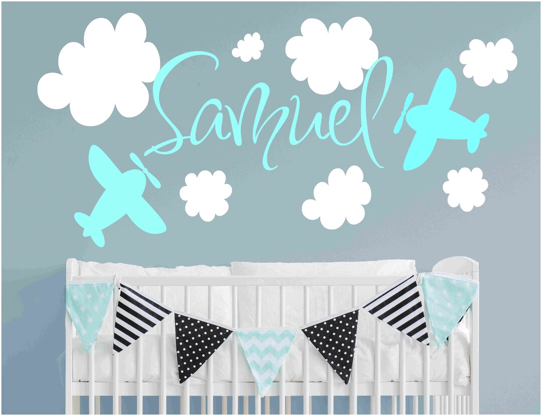 Personalized Nursery Name With Custom Name Airplanes and Clouds Wall ...
