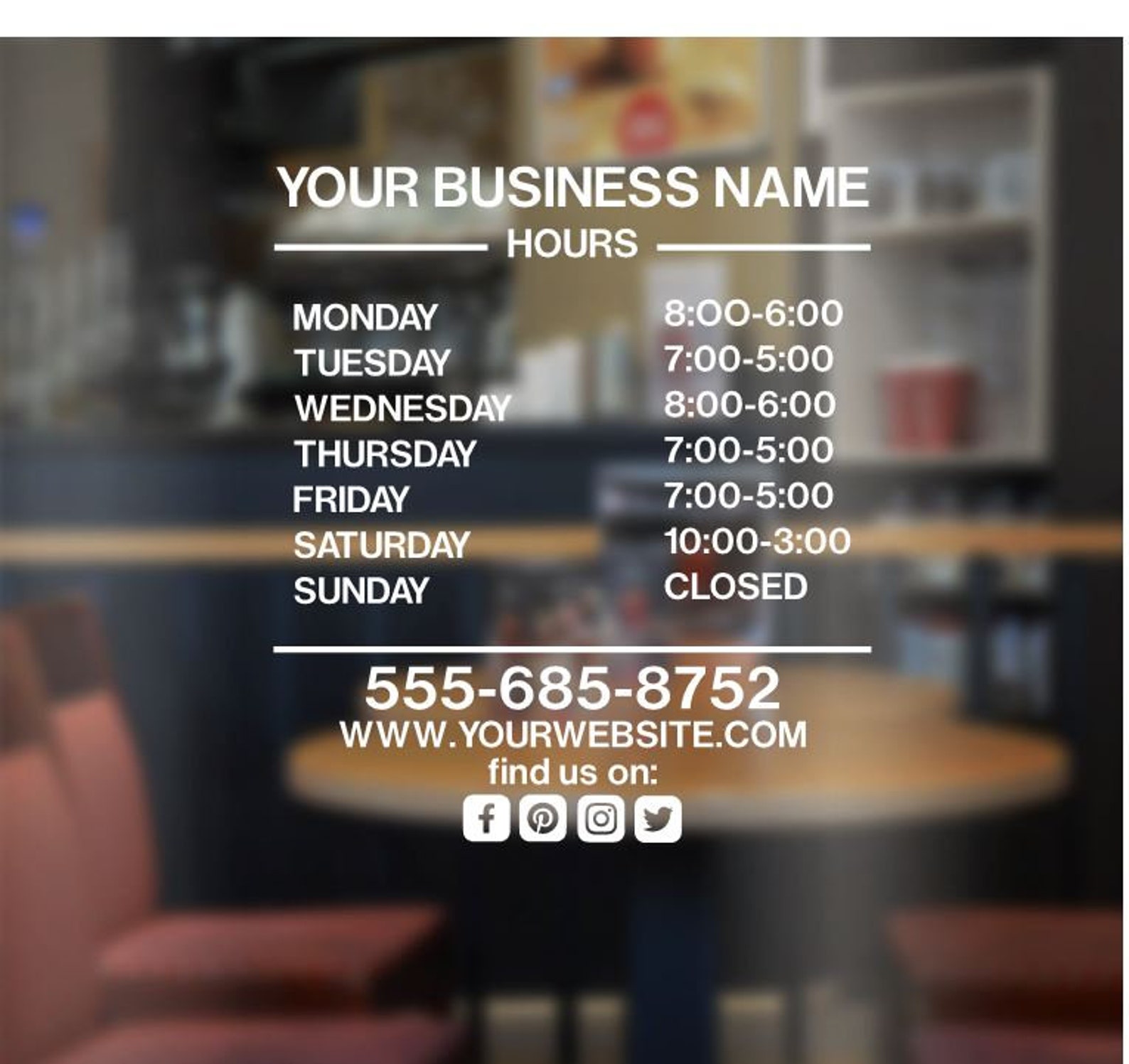 Store Hours Vinyl Decal Business Decal Office for Window - Etsy