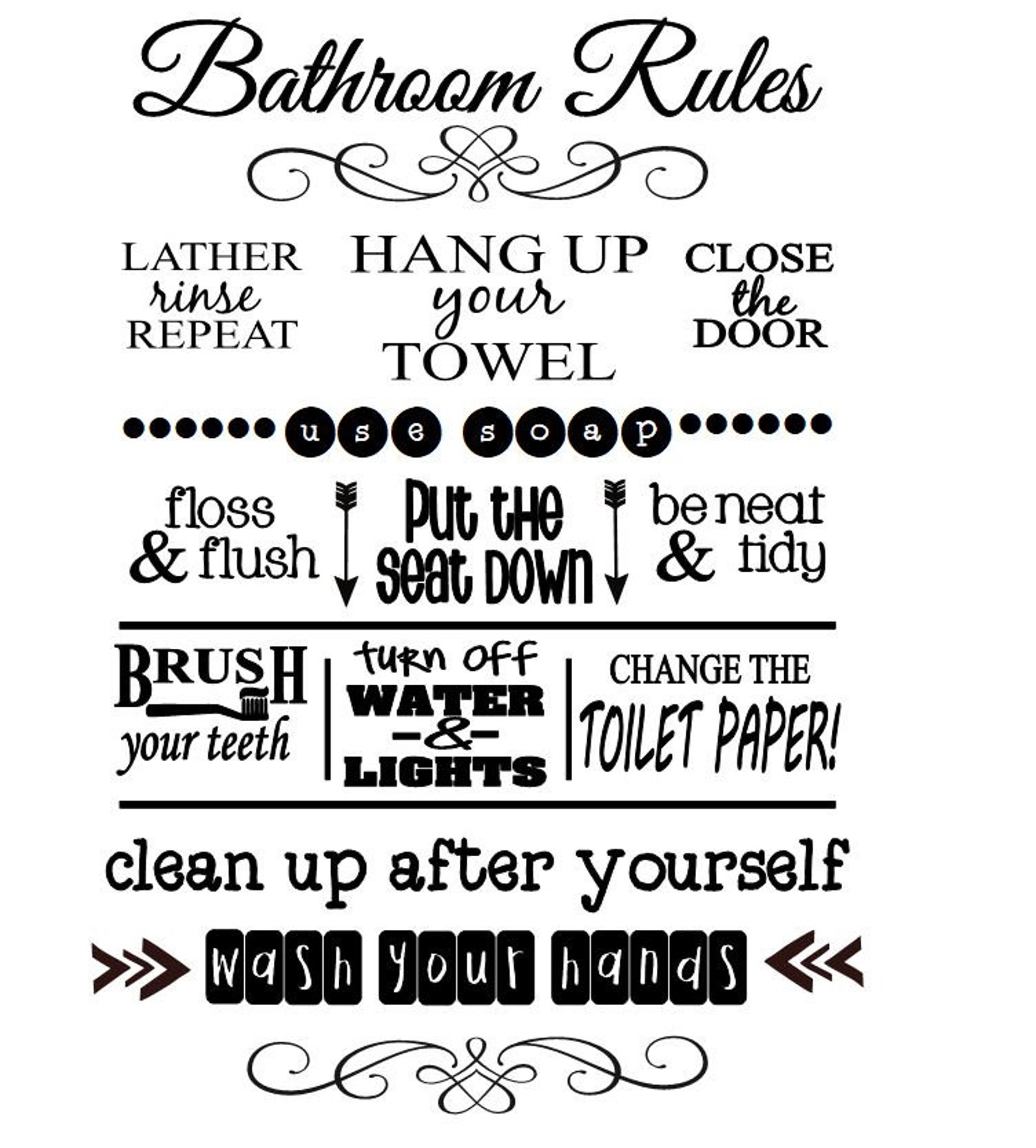 Bathroom Wall Decal Bathroom Rules Vinyl Wall Lettering Spa Wall ...