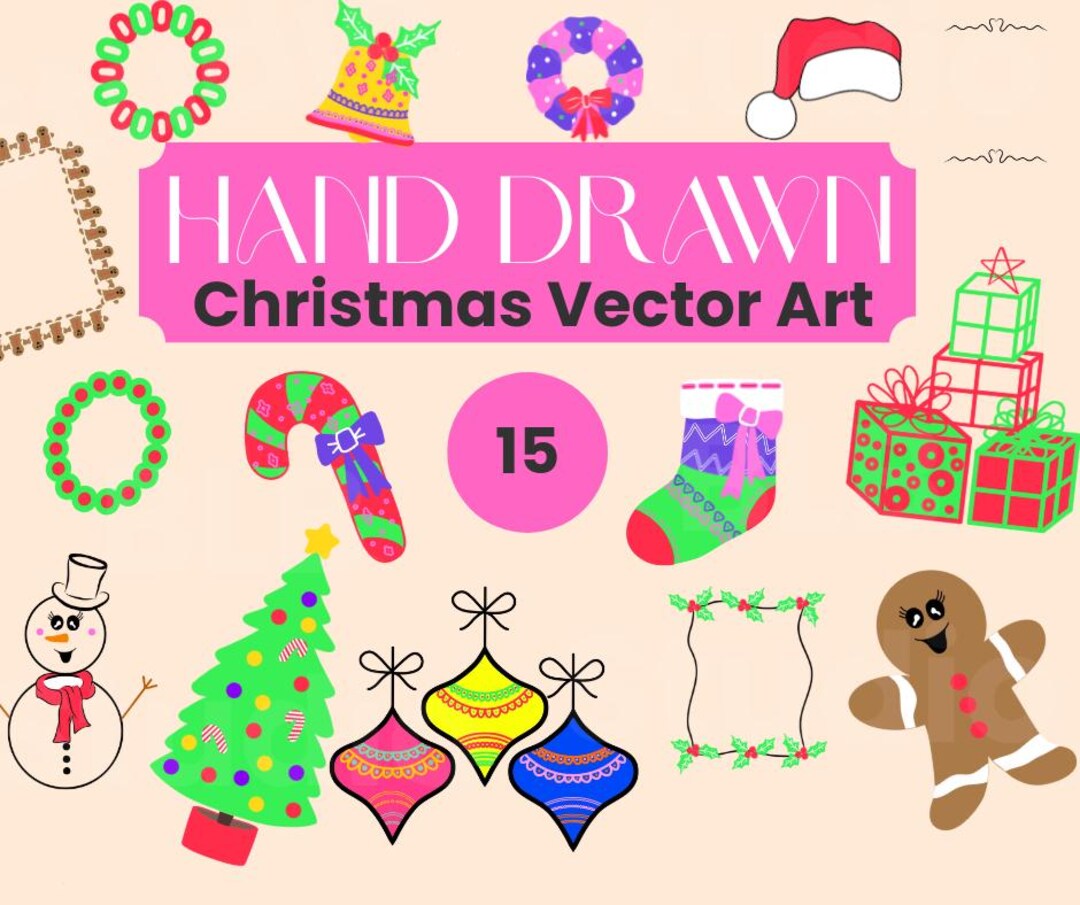 Hand Drawn Christmas Vector Art Pack of 15 - Etsy