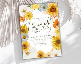 Flower Birthday Party Invitation Printable, Editable - Etsy