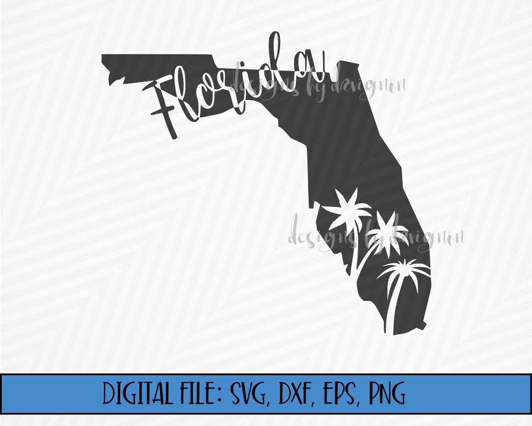 Digital File - Florida Silhouette With Palm Trees - Cut File (svg, Dxf ...