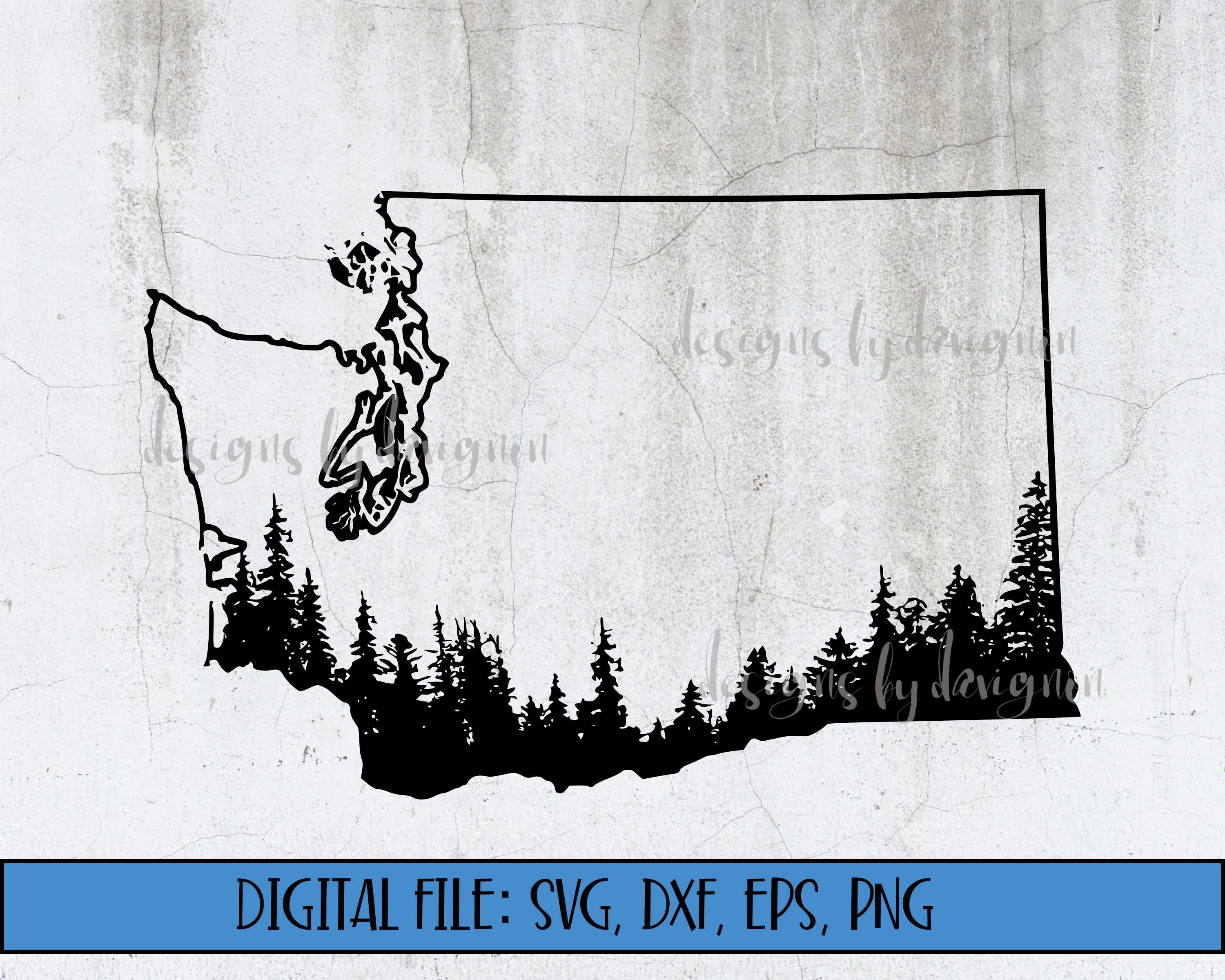 Digital File Washington State Silhouette With Tree Line - Etsy