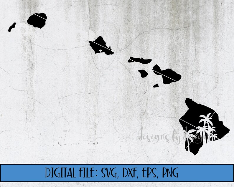 Digital File Hawaii Silhouette With Palm Trees Cut File | Etsy