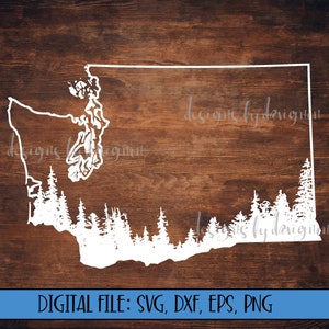 Digital File - Washington State Silhouette With Tree Line - Cut File ...