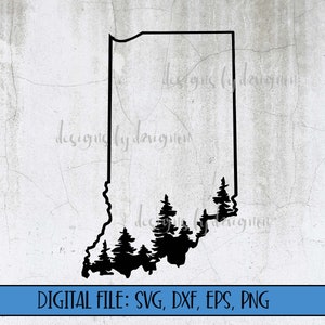 Digital File - Indiana Outline With Tree Line -cut File (svg, Dxf, Eps ...