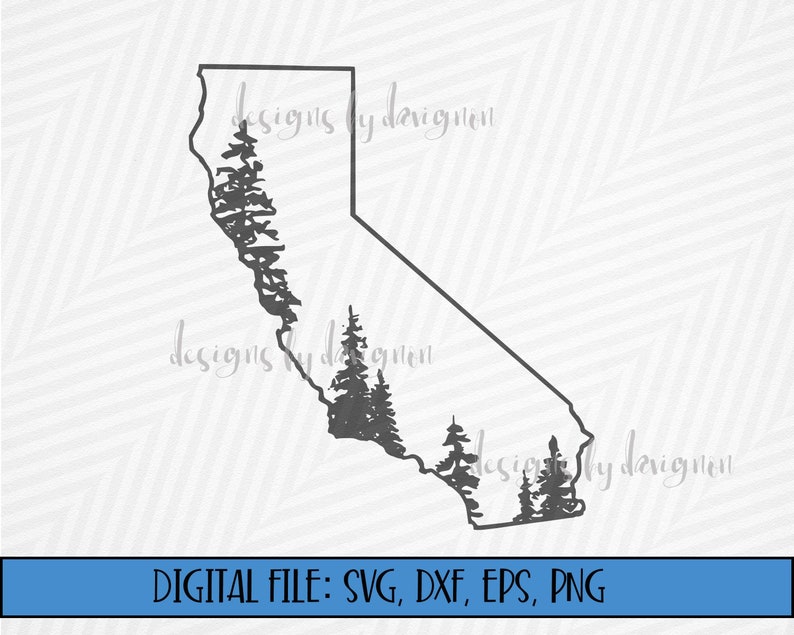 Digital File California State Outline With Tree Line cut - Etsy