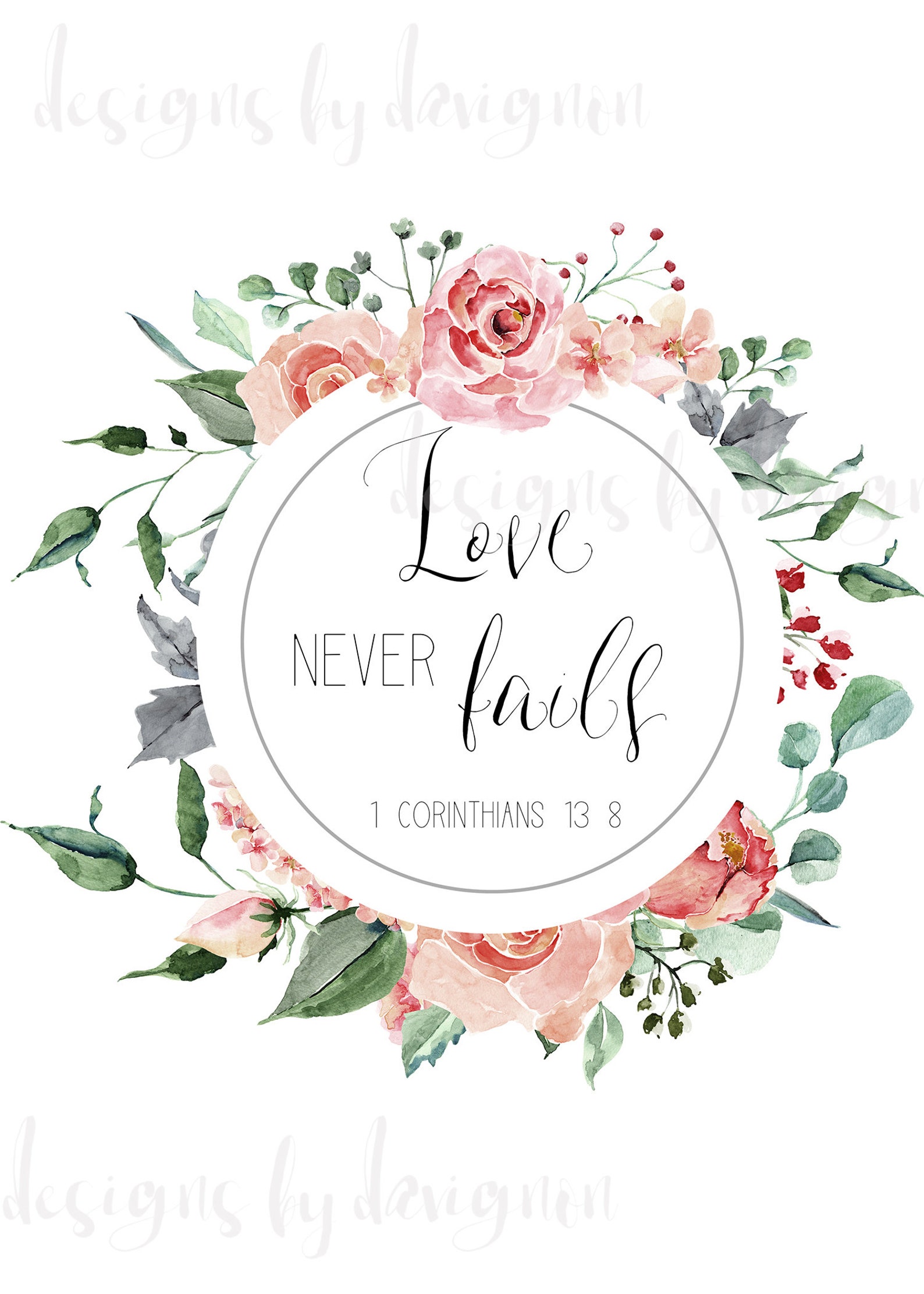 Digital File Love Never Fails Printable 1 Corinthians 13:8 | Etsy