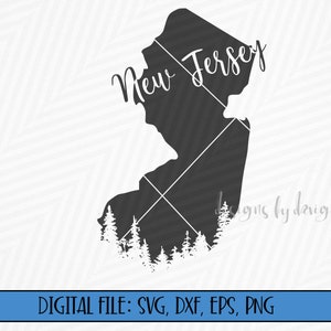 Digital File -new Jersey State Silhouette With Tree Line - Cut File ...