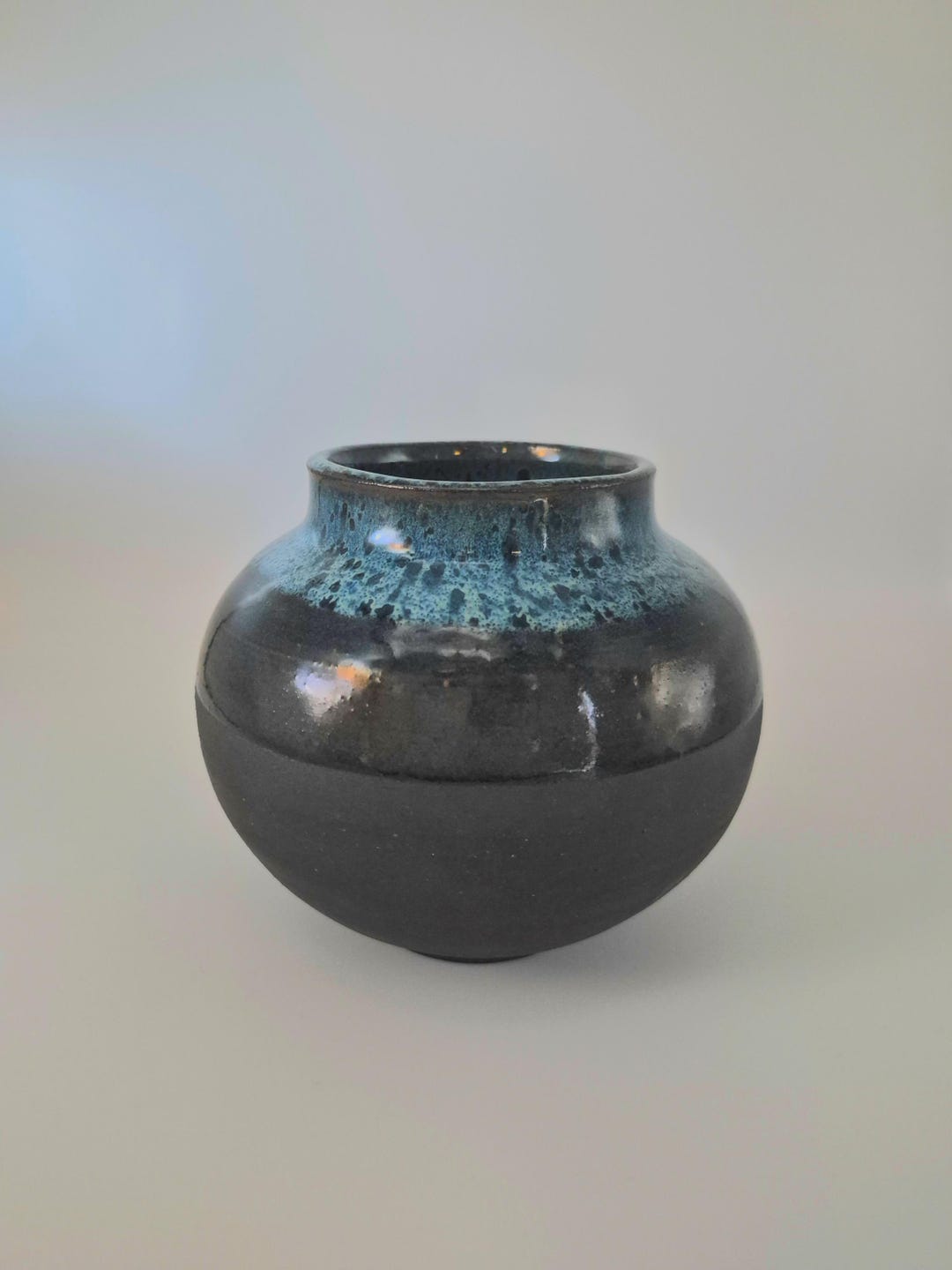 Obsidian Clay Jar With Floating Blue Glaze - Etsy