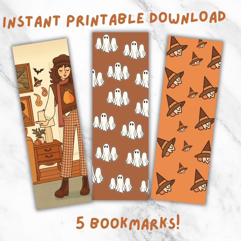 Fall Halloween Printable Bookmarks | Cute Ghost, Witch Hat & Autumn ...
