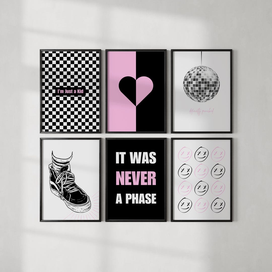6-pack Black-and-pink Emo Printable Wall Art - Alternative Music ...