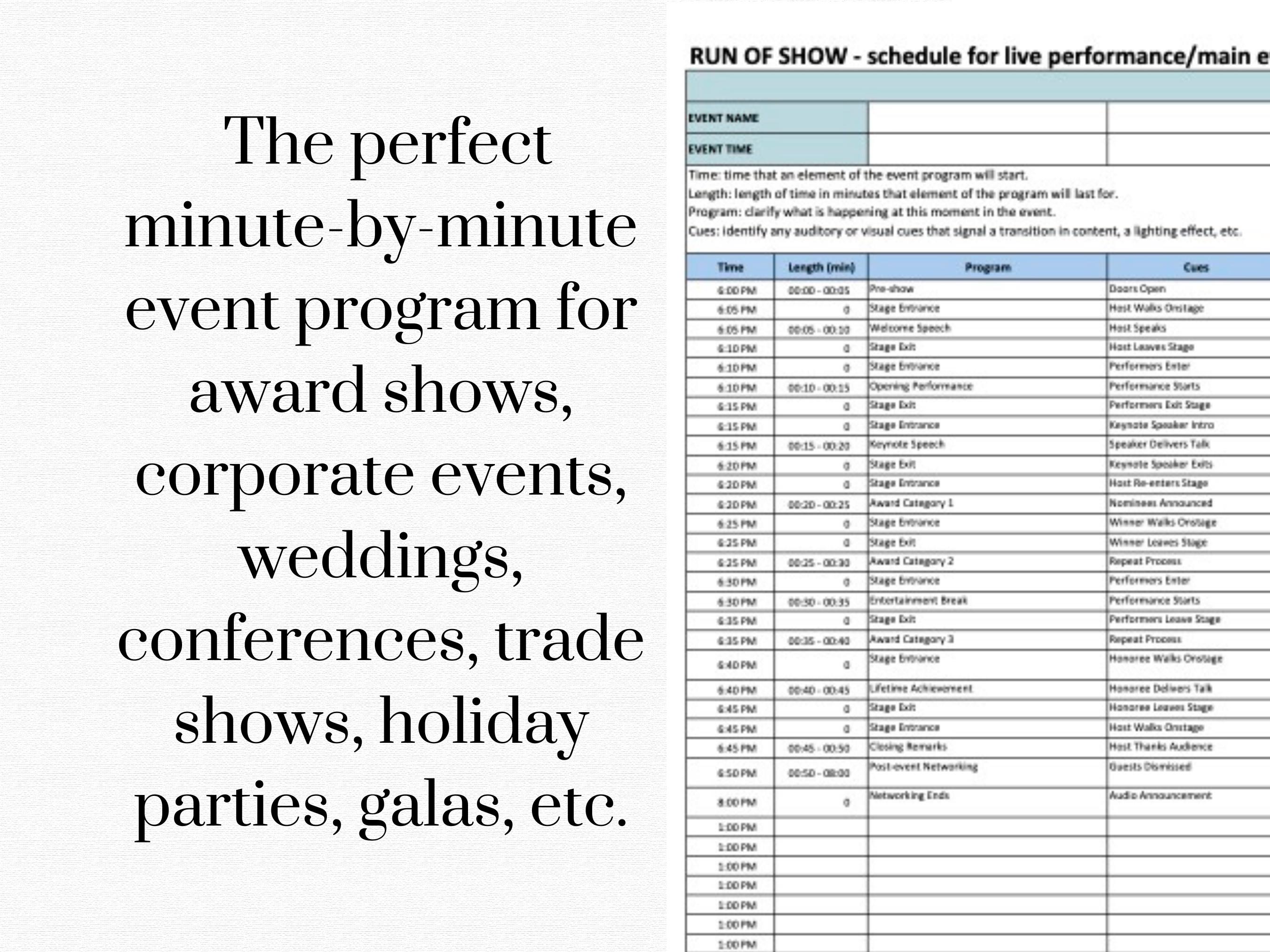 Run of Show Template Google Docs & Excel, Run of Show Event Scheduler ...