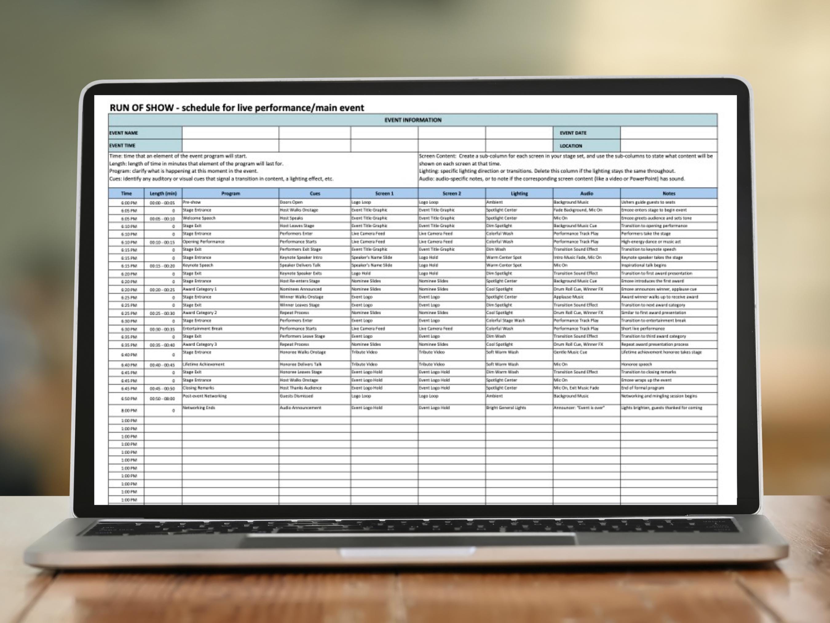 Run of Show Template Google Docs & Excel, Run of Show Event Scheduler ...