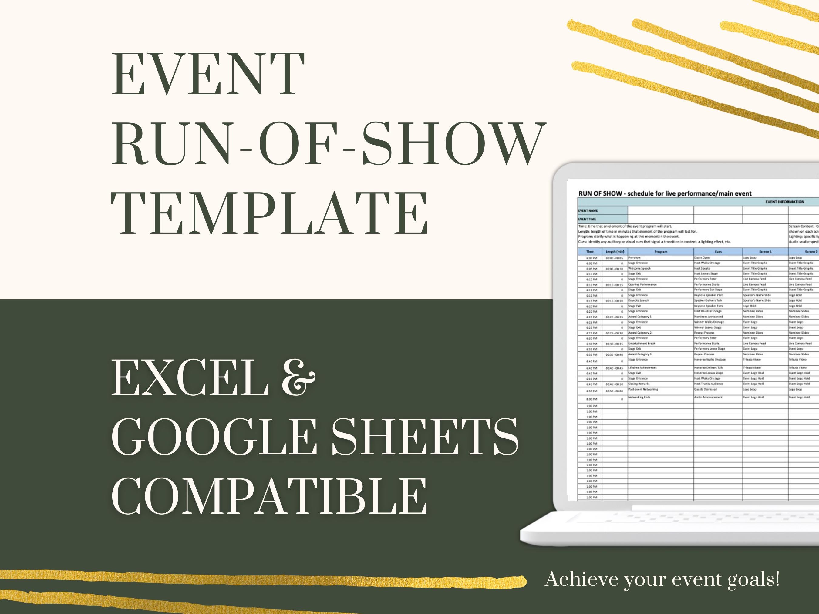 Run of Show Template Google Docs & Excel, Run of Show Event Scheduler, Event Planning Template ...