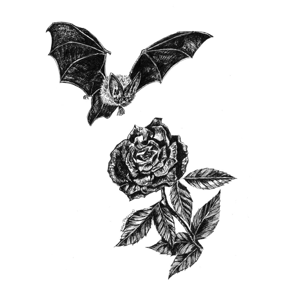 Bat & Rose - Gothic Art Print - Etsy