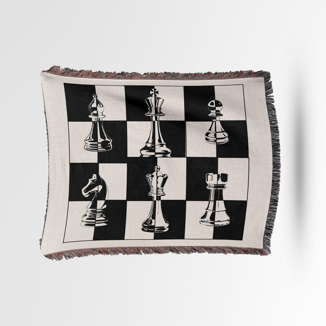 Chess Lover Blanket, Chess Board Decor, Chess Pieces Gift, Woven Chess ...
