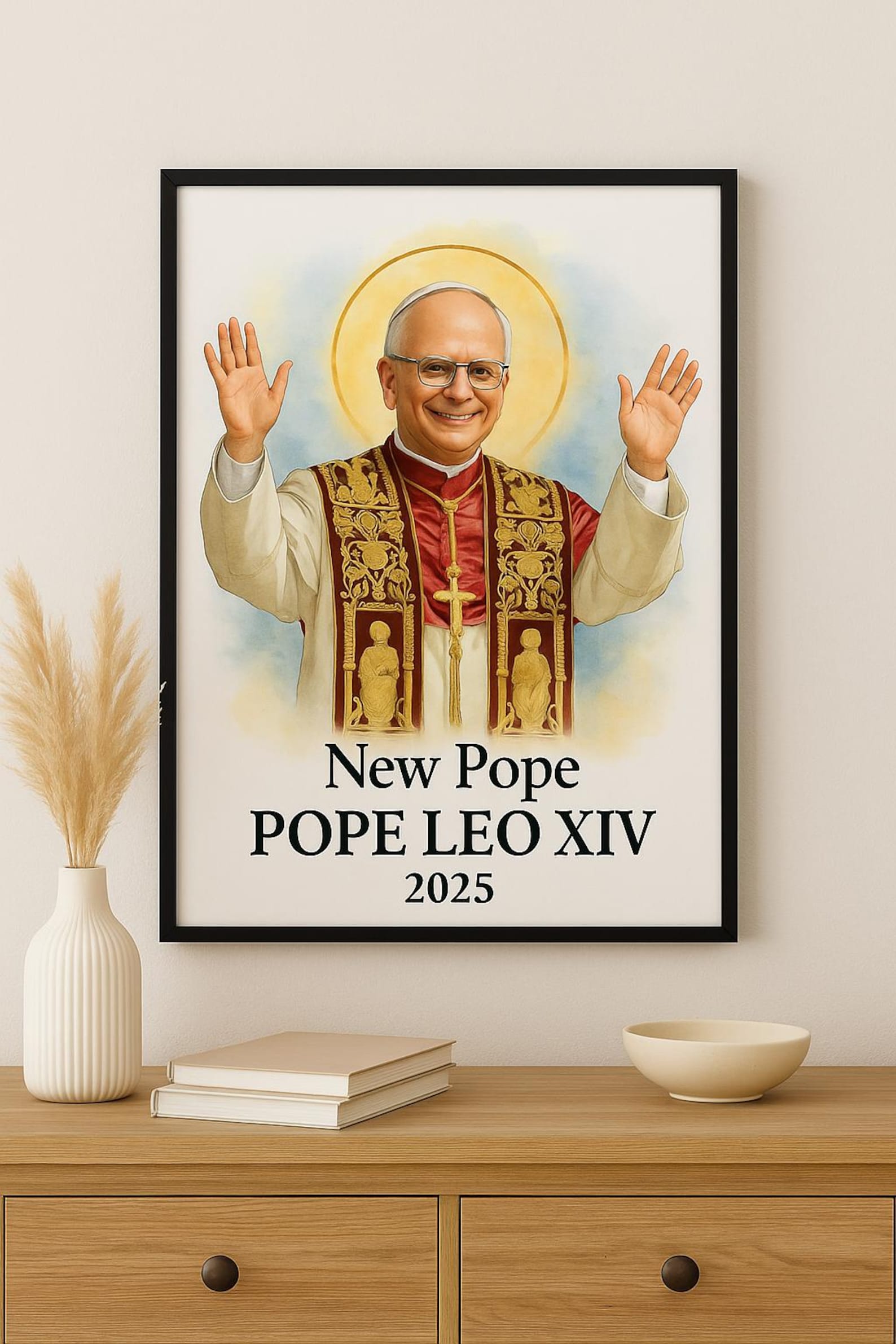 Pope Leo XIV Official Signature Portrait: Catholic Vatican Decor ...