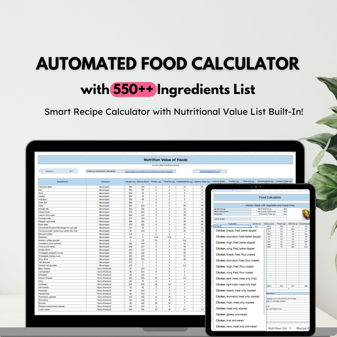 Automated Food Calculator Template | Meal Planner & Nutrition Tracker ...