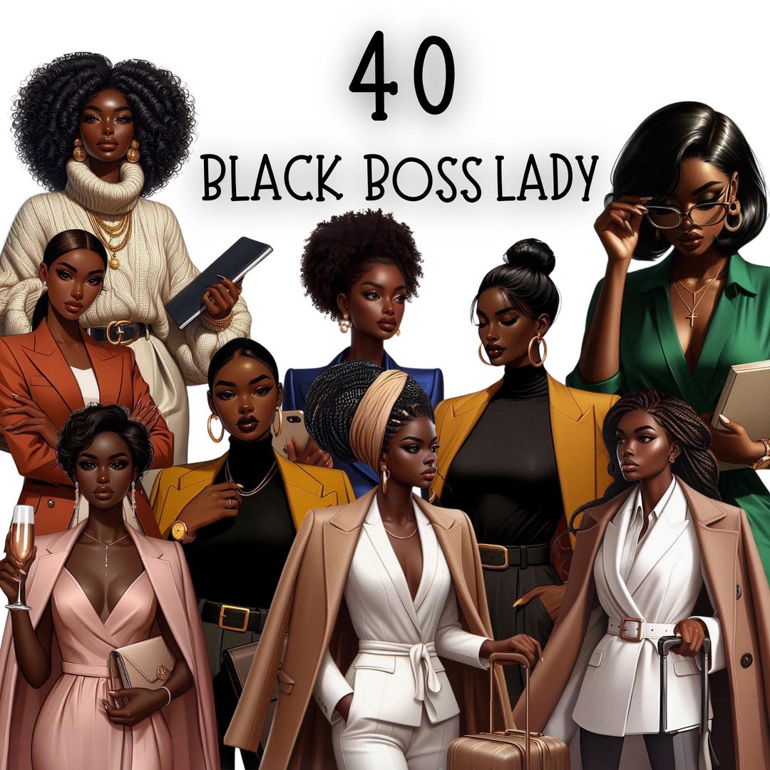 40 Black Boss Lady Clipart Bundle PNG, Black Girl Clipart, Black Women ...