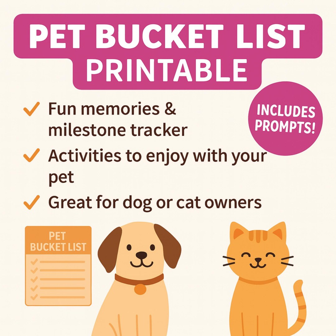 Pet Journal & Bucket List | Printable Pet Memory Tracker | Dog Cat ...