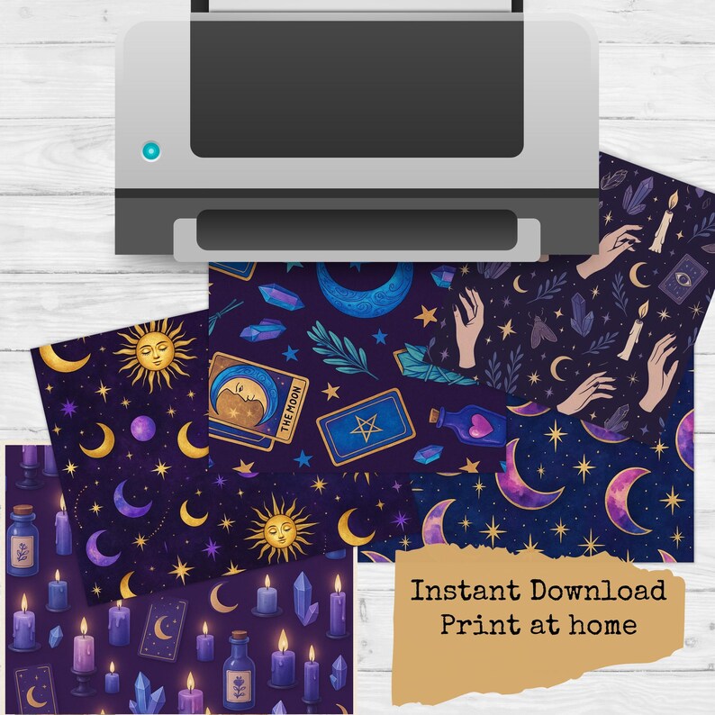 Witchy Digital Paper Pack, Starry Magic Backgrounds, Digital Download ...