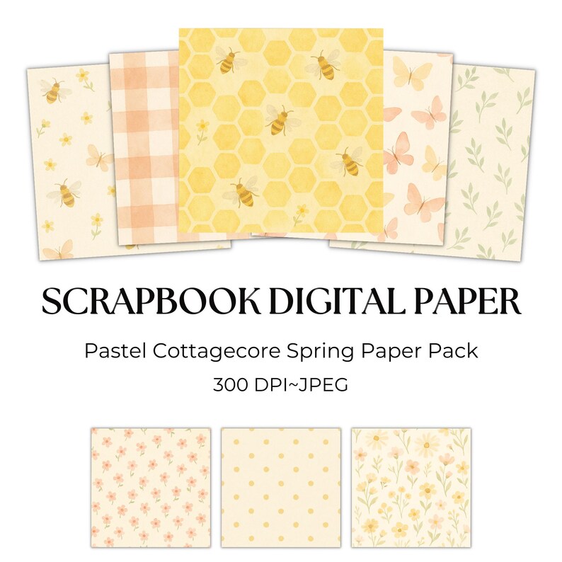 Cottagecore Digital Paper Pack, Pastel Wildflowers and Butterflies ...
