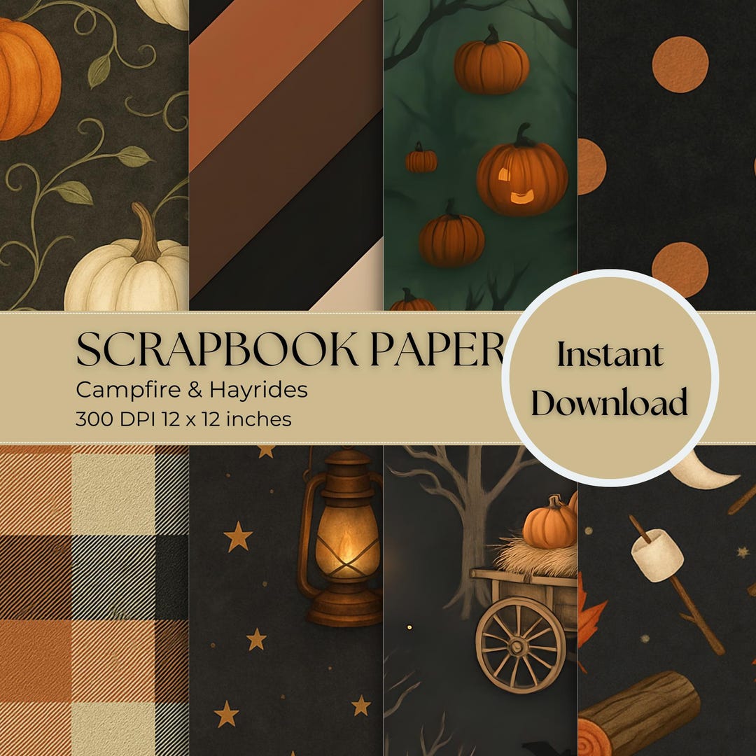 Fall Halloween Digital Paper Pack | Rustic Plaid and Pumpkin Scrapbook ...