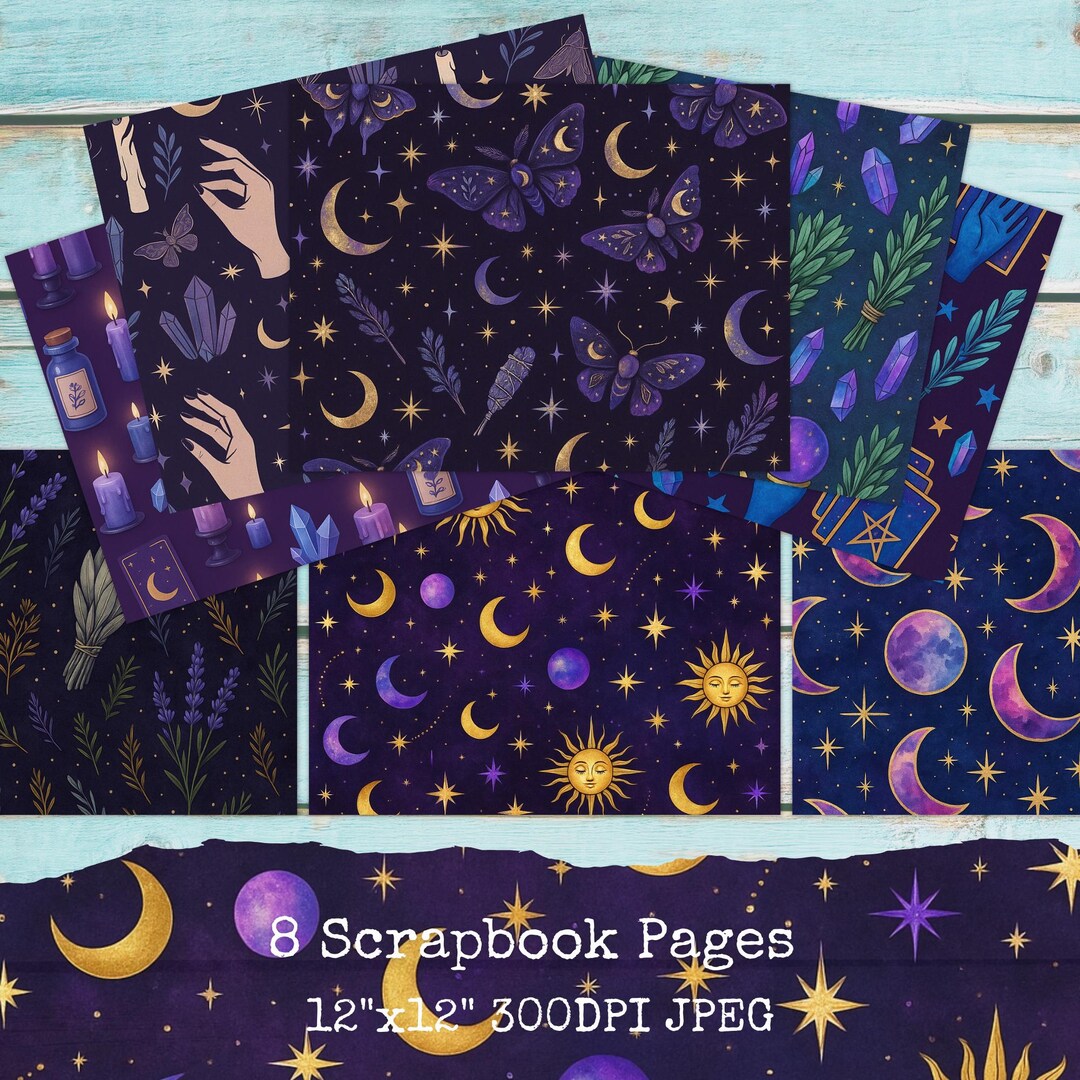 Witchy Digital Paper Pack, Starry Magic Backgrounds, Digital Download ...