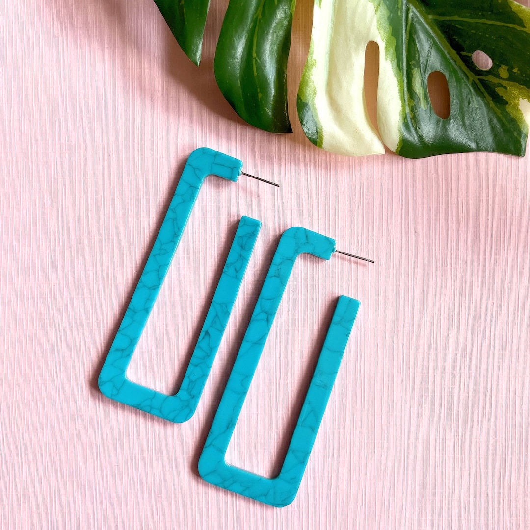 Miami Nice Hoops - Rectangle Turquoise Hoops - Etsy