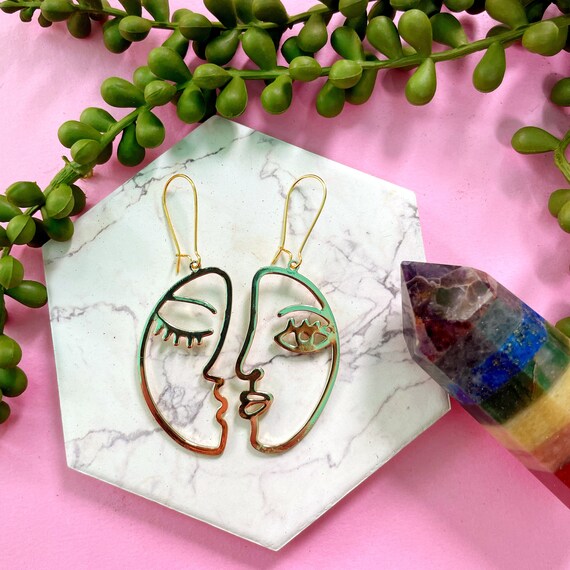 She is the Moon Face Earrings Lady Face Earrings - Etsy