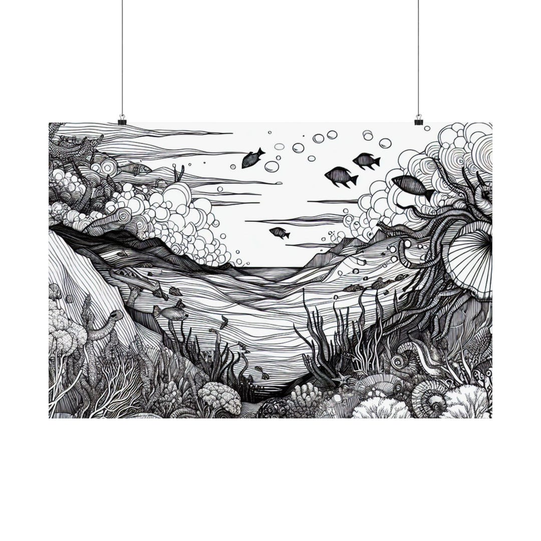 36x24 Seascape Line Drawing Poster, Coastal Wall Art, Nautical Decor ...