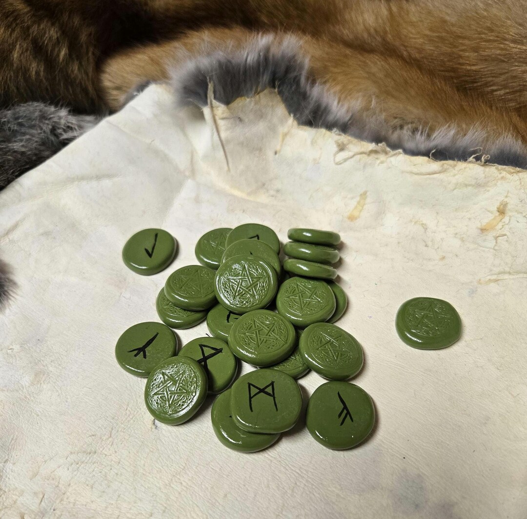 Clay Elder Futhark Runes Handpainted Sage Green - Etsy