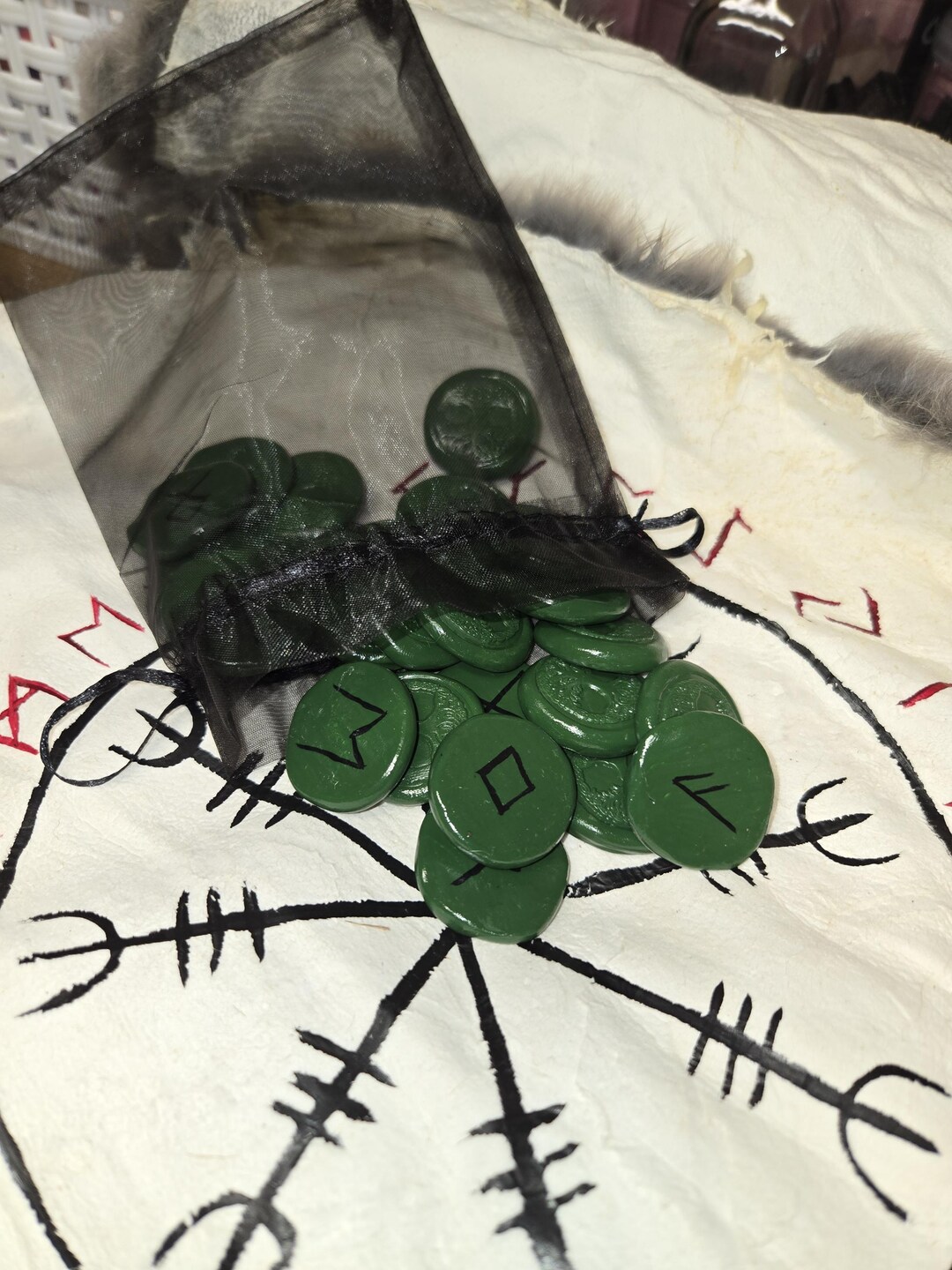 Elder Futhark Runes Polymer Clay Leaf Green, Hand-painted - Etsy