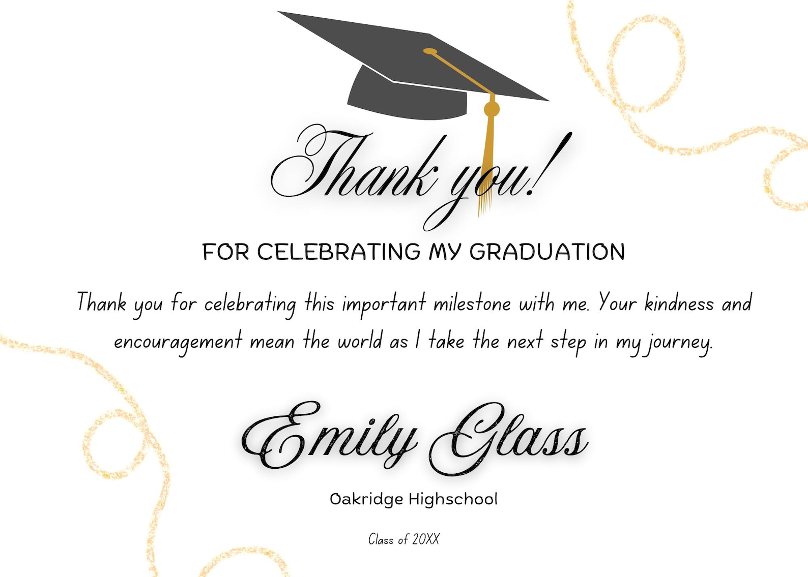 Simple Graduation Thank You Card Template | Graduation Gratitude Note ...