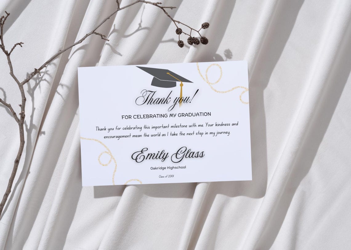 Simple Graduation Thank You Card Template | Graduation Gratitude Note ...