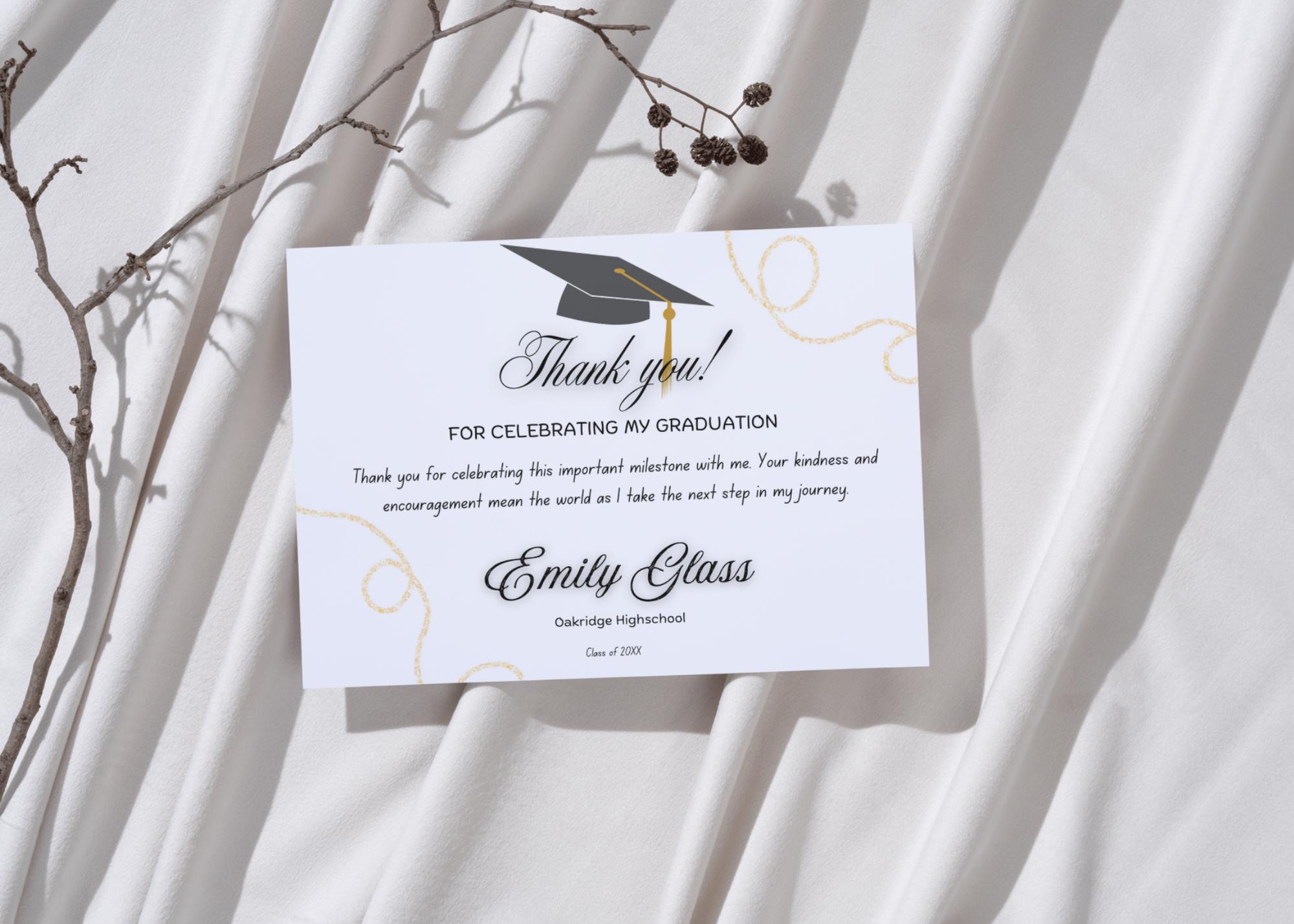 Simple Graduation Thank You Card Template | Graduation Gratitude Note ...