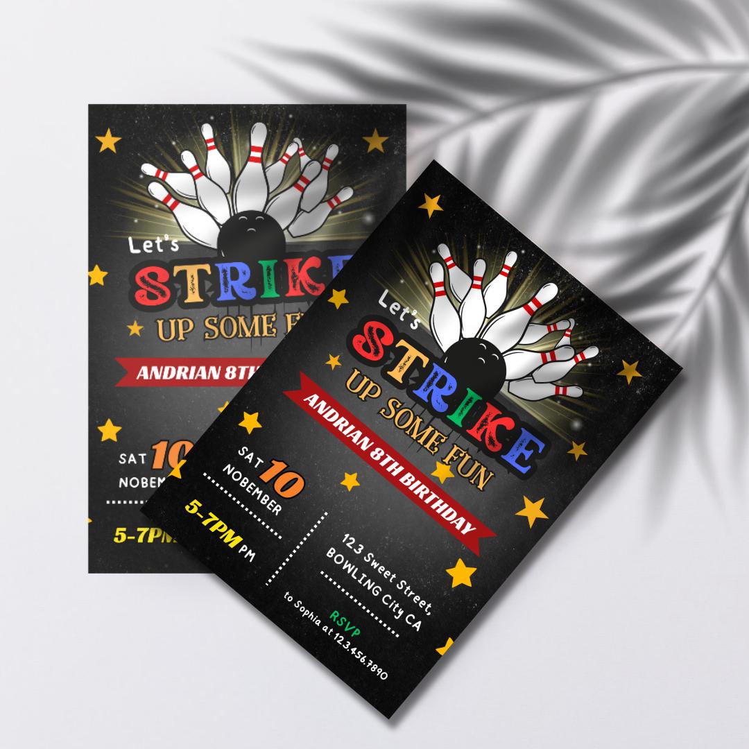 Bowling Birthday Invitation, Strike Theme Party Invite for Boys ...