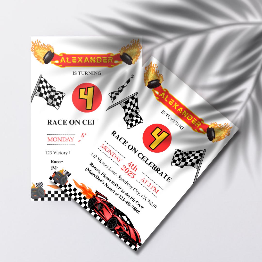 Race Car Birthday Invitation Hot Rod Car Theme Invite for Birthday ...