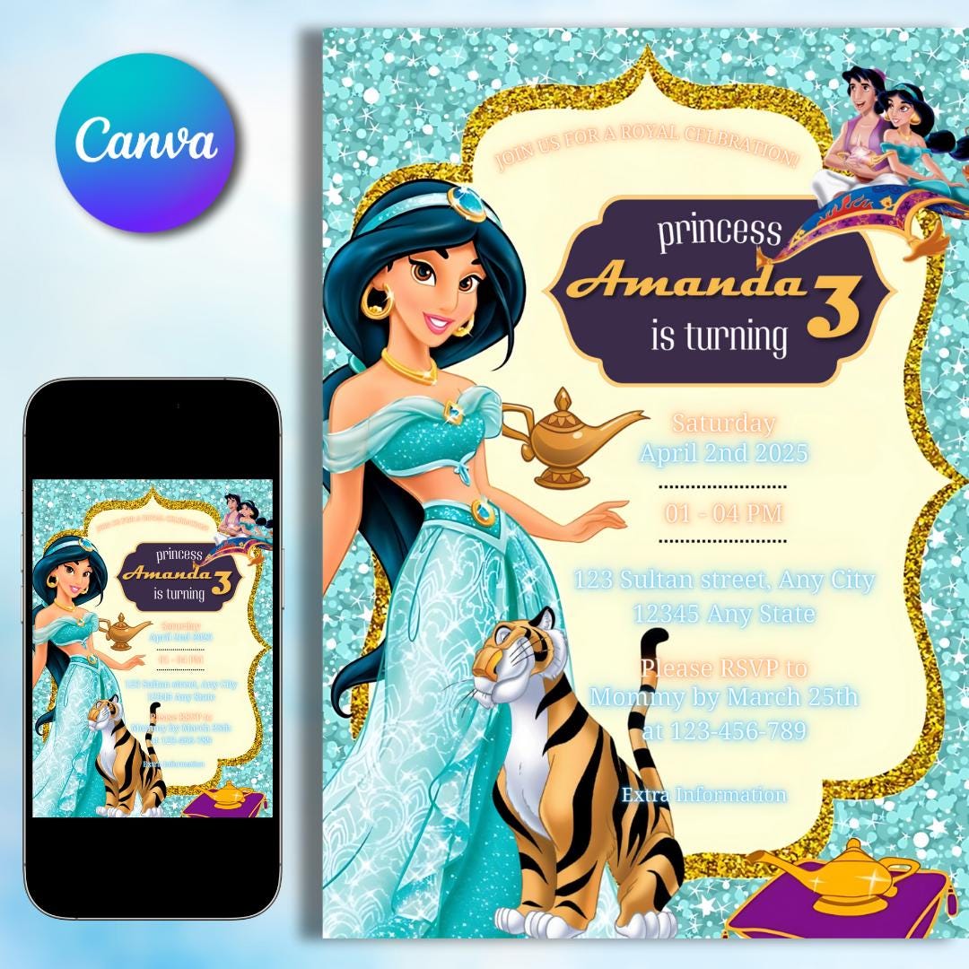 Blue Princess Birthday Invitation, Editable Party Theme Invite for ...