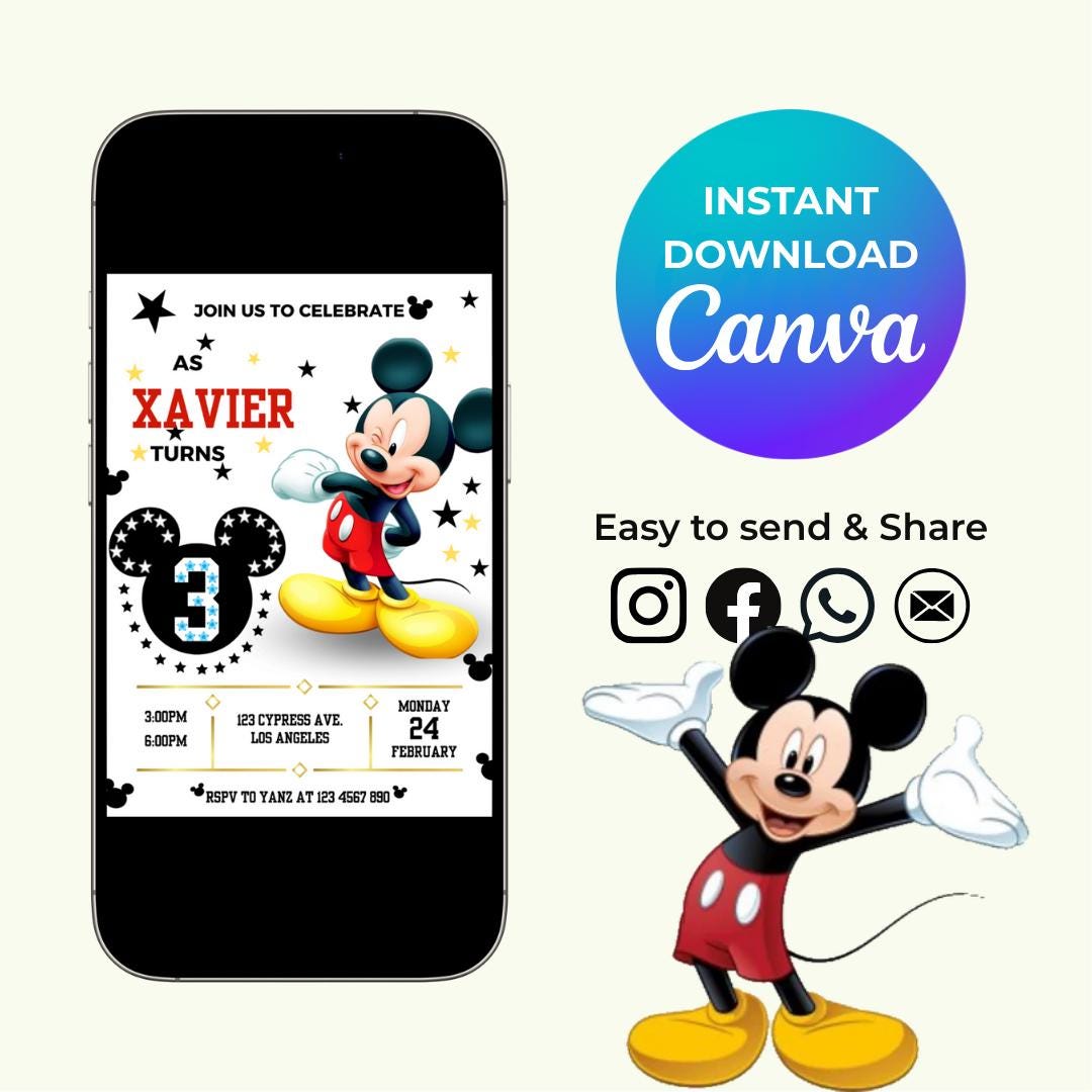 Editable Cartoon Birthday Invitation Template Mouse Evite, Printable ...