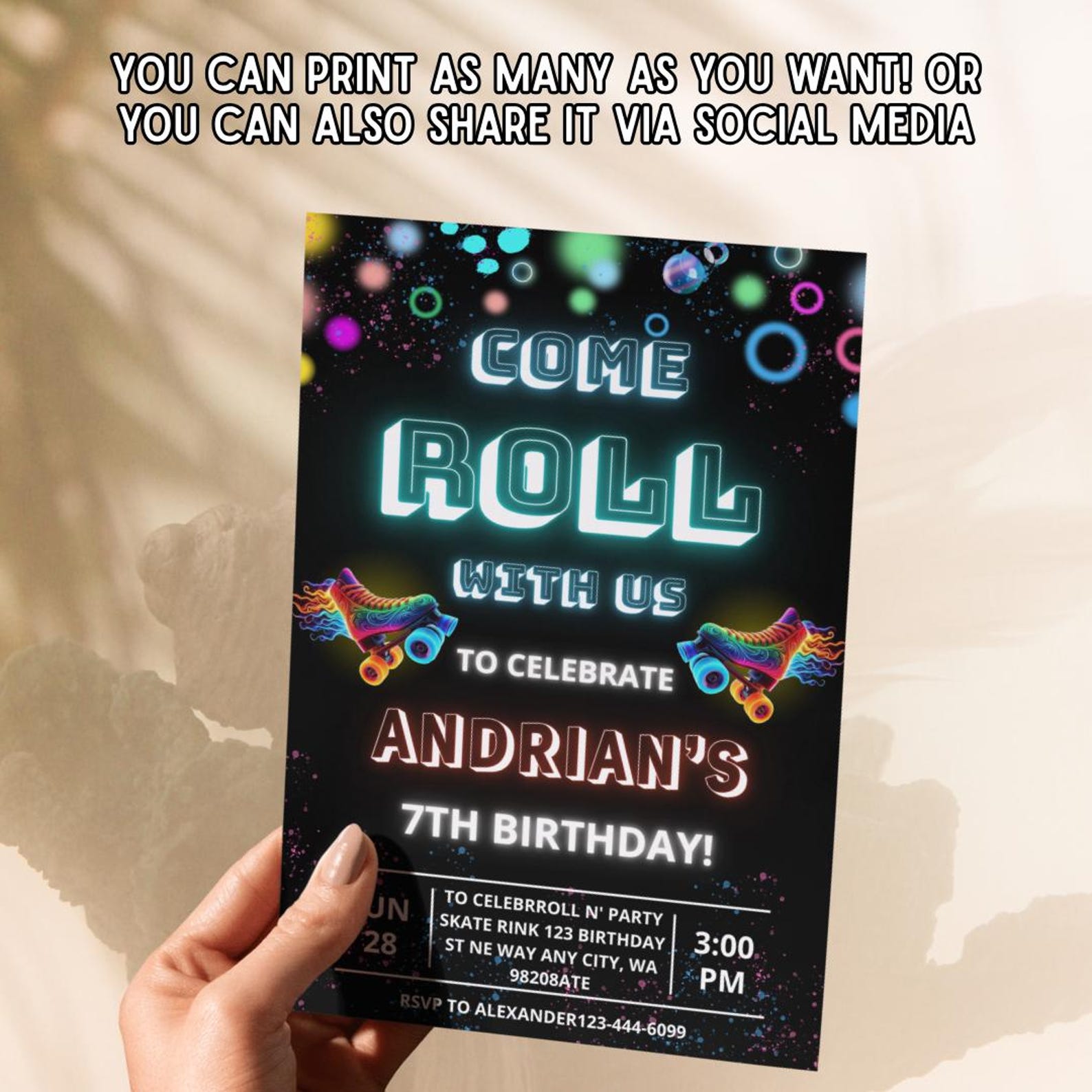 Editable Neon Birthday Invitation, Glow in the Dark Theme Invite Canva ...