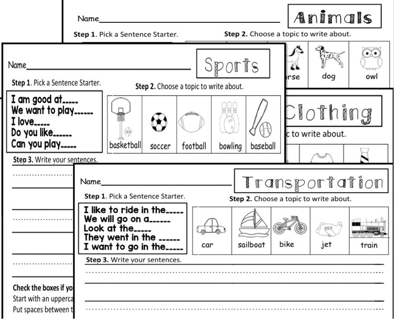 Sentence Building Worksheets: Kindergarten-1st Grade, Common Core - Etsy