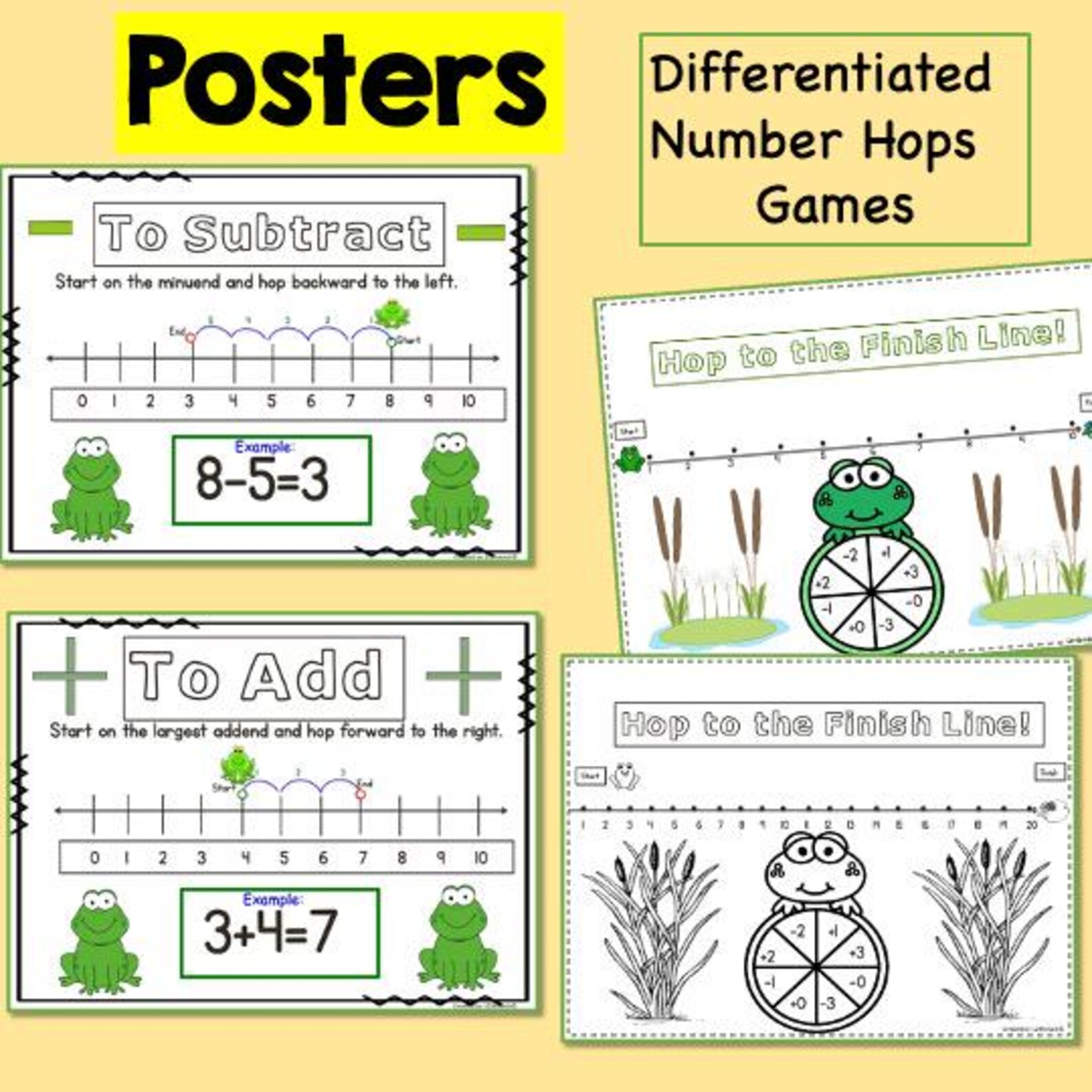 Number Line Addition & Subtraction Frog Hop Print Digital up to 20 ...