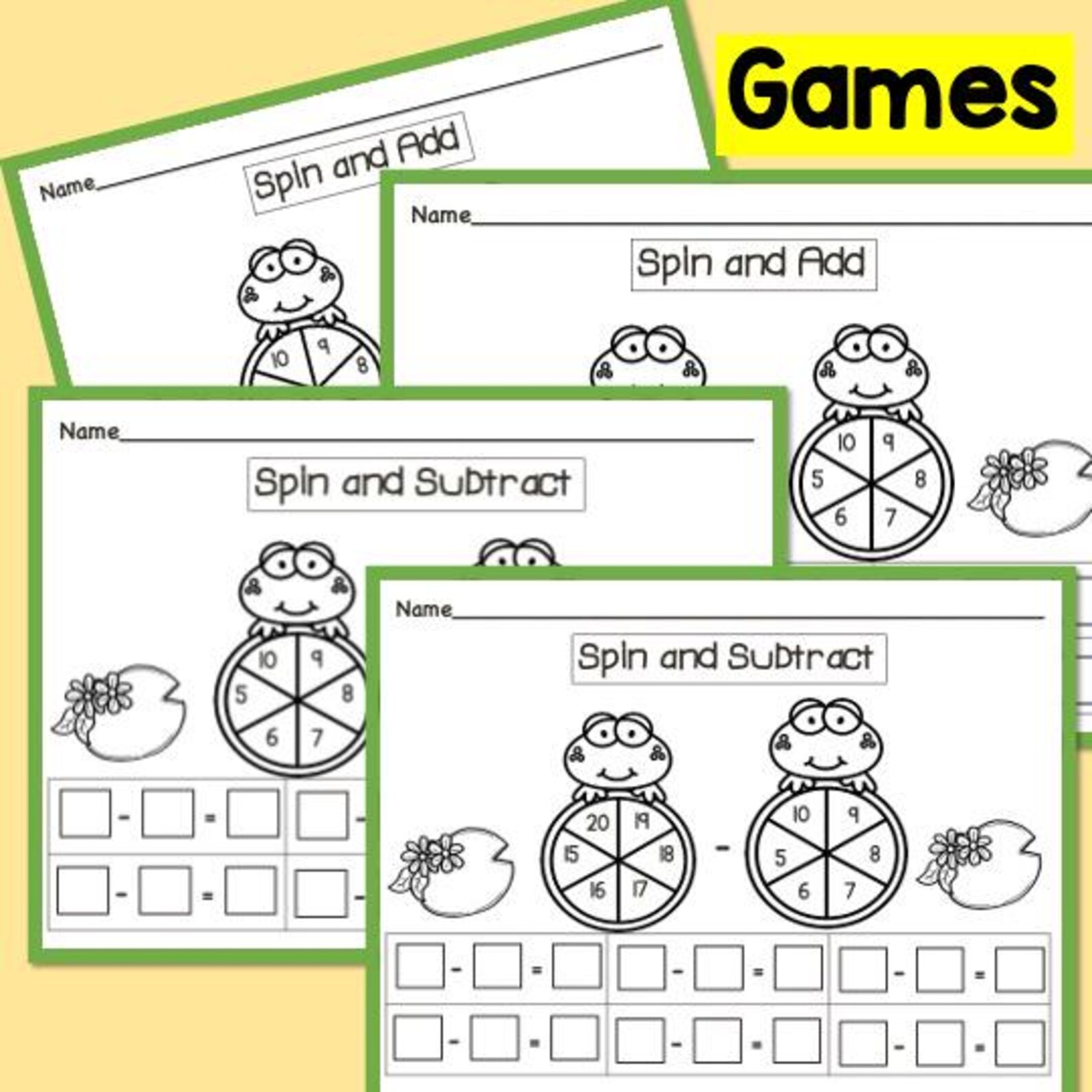 Number Line Addition & Subtraction Frog Hop Print Digital up to 20 ...