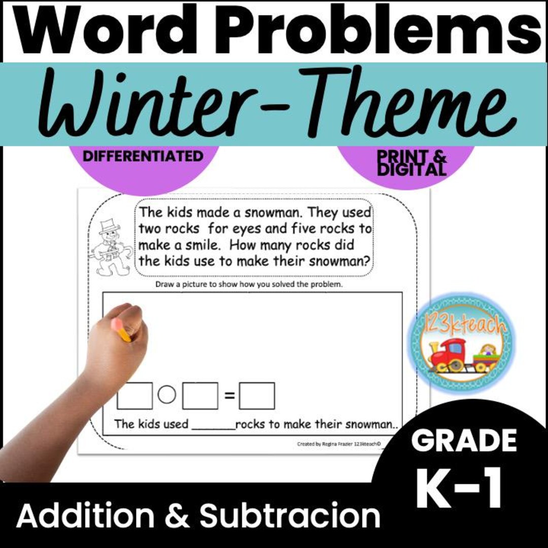 Winter Theme Number Stories/ Word Problems K.OA.2 & 1.OA.1 ...