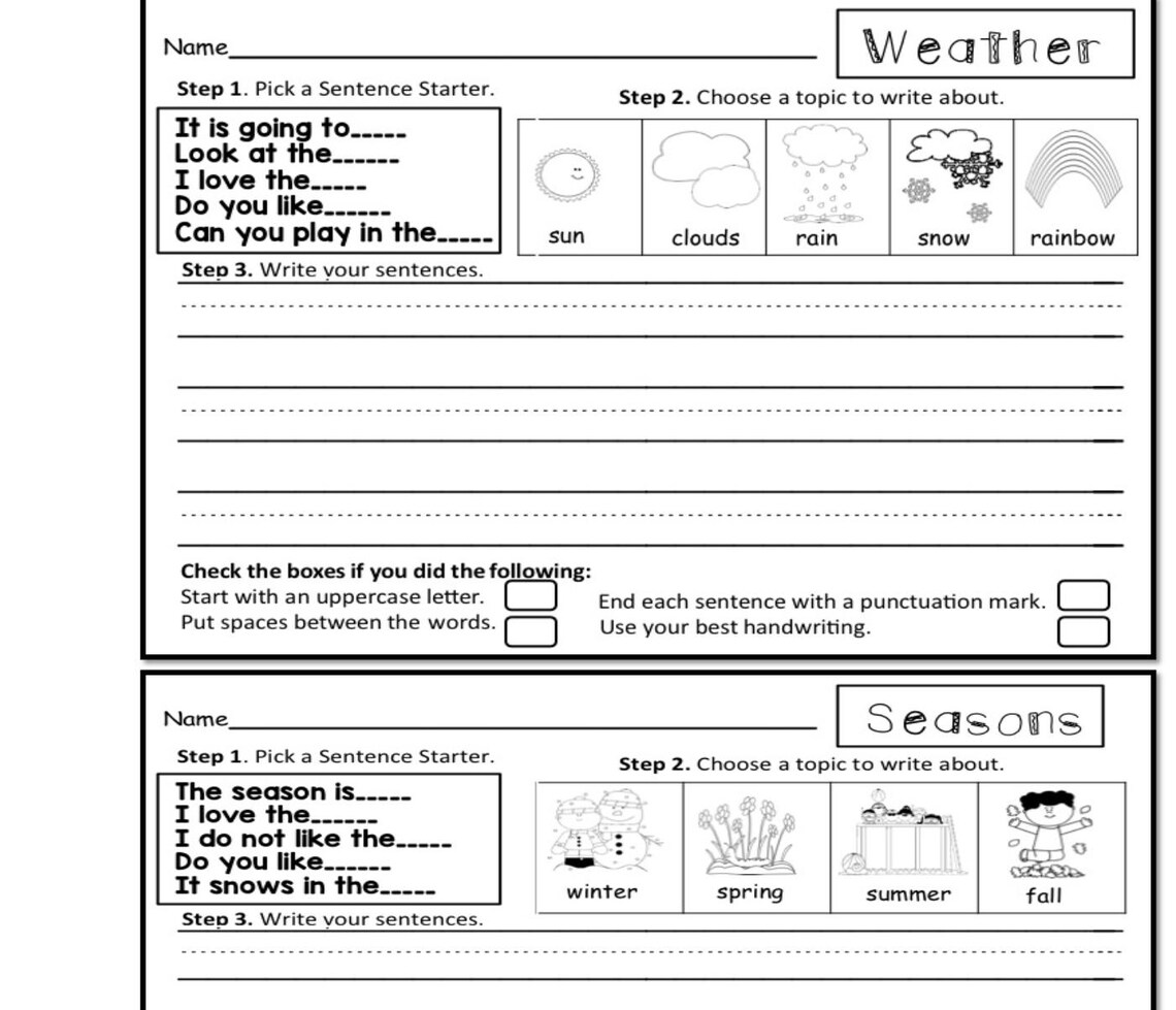 Sentence Building Worksheets: Kindergarten-1st Grade, Common Core - Etsy